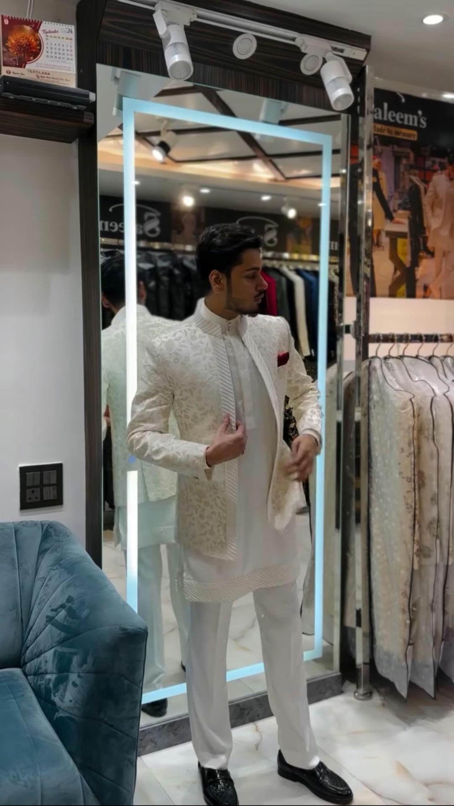 Men’s White Silk Embroidery Open Shrug Set – Groom & Wedding Ensemble ...