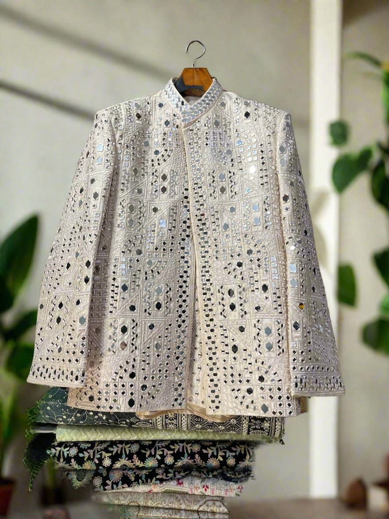 Mirror-embroidered Open Shrug Jodhpuri Set – Wedding Groom Wear | Kph ...