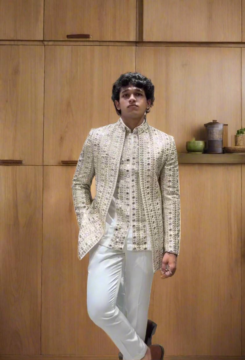 Men's Exclusive Golden Sequence Open Shrug Set | Wedding Designer Open ...
