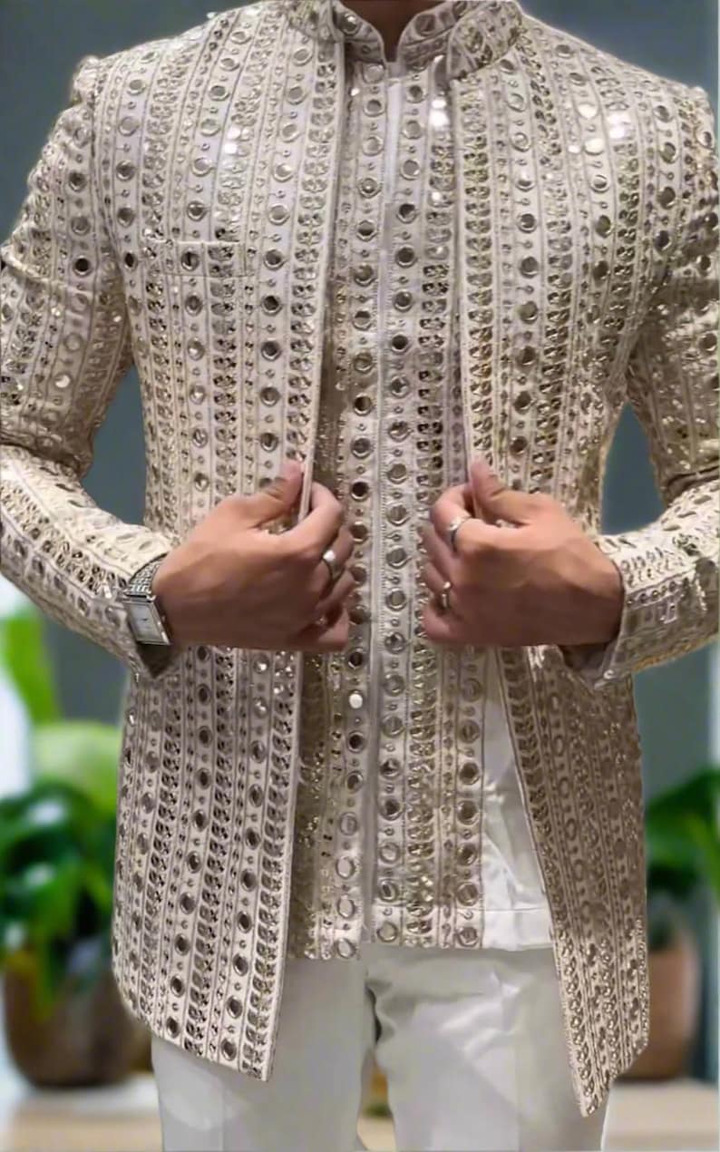 Men's Exclusive Golden Sequence Open Shrug Set | Wedding Designer Open ...