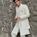 Men's White Silk Embroidery Shrug Set: Indowestern Groom Suit - Etsy