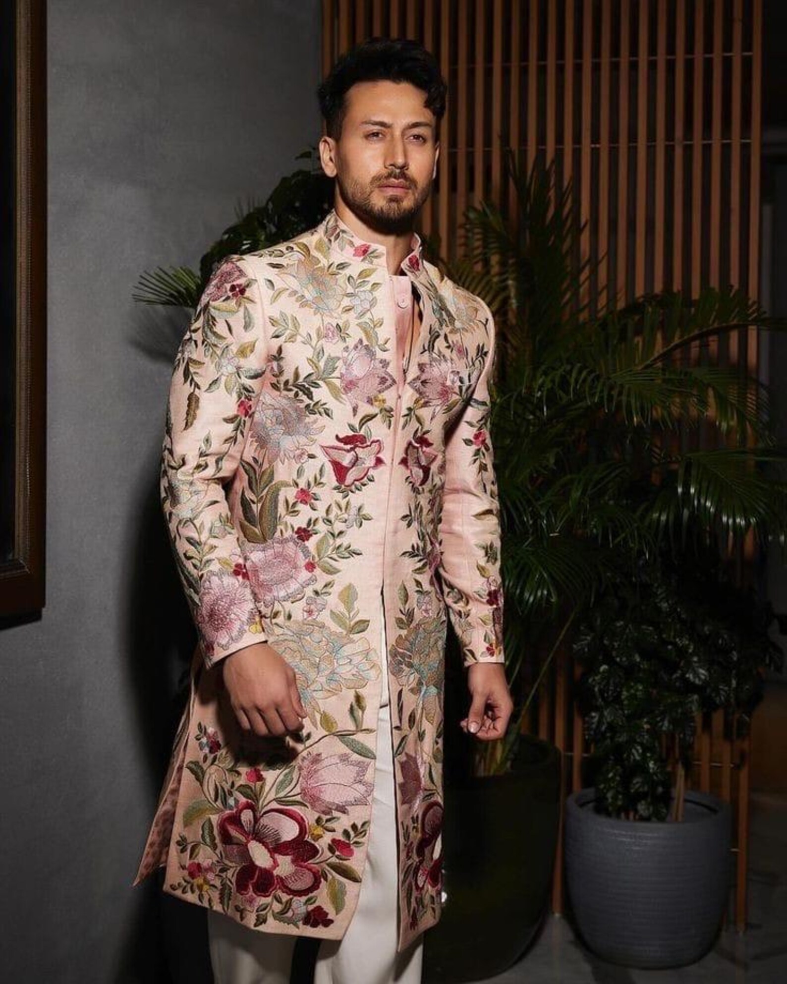 Peach Silk Sherwani – Multi-color Thread Embroidery, Bollywood Style ...