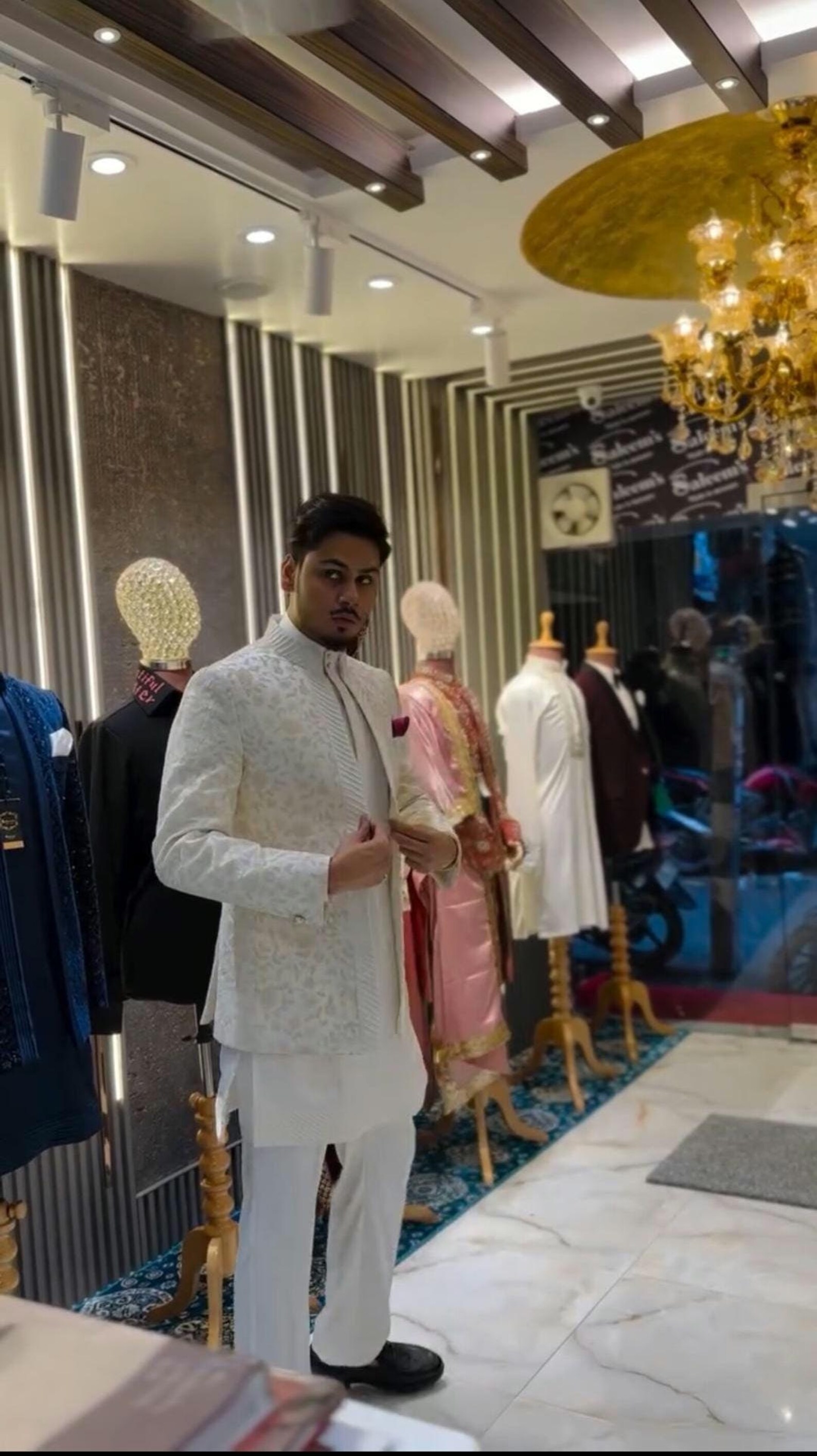 Men’s White Silk Embroidery Open Shrug Set – Groom & Wedding Ensemble ...