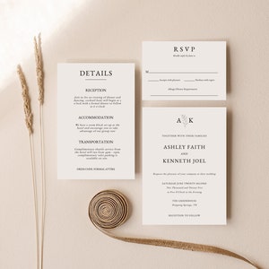 Minimalist Monogram Wedding Invitation Template, Monogram Wedding Invitation, Minimalist ...