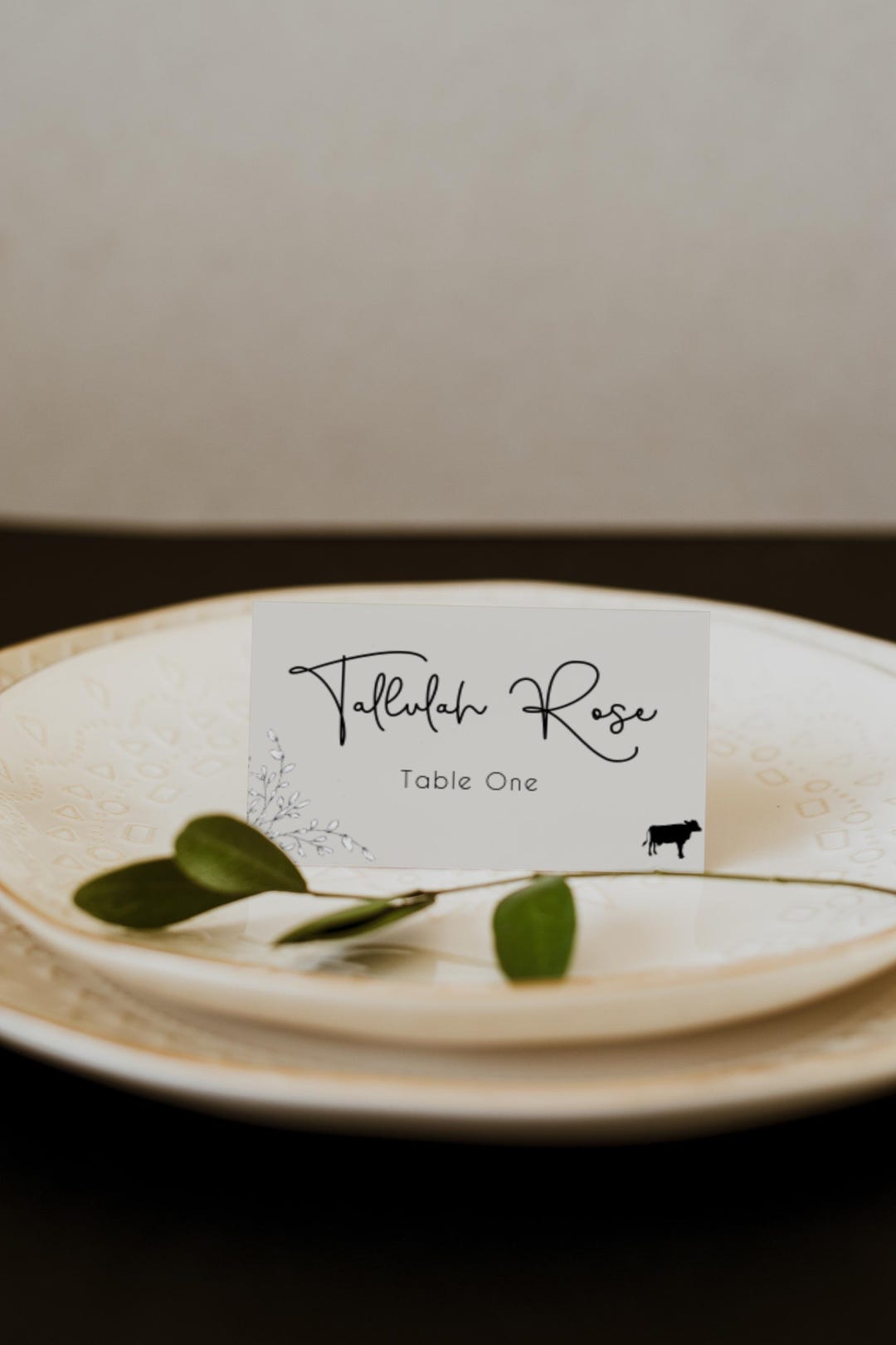 Place Card Template With Meal Choice Icons, Modern Leaves Name Card ...