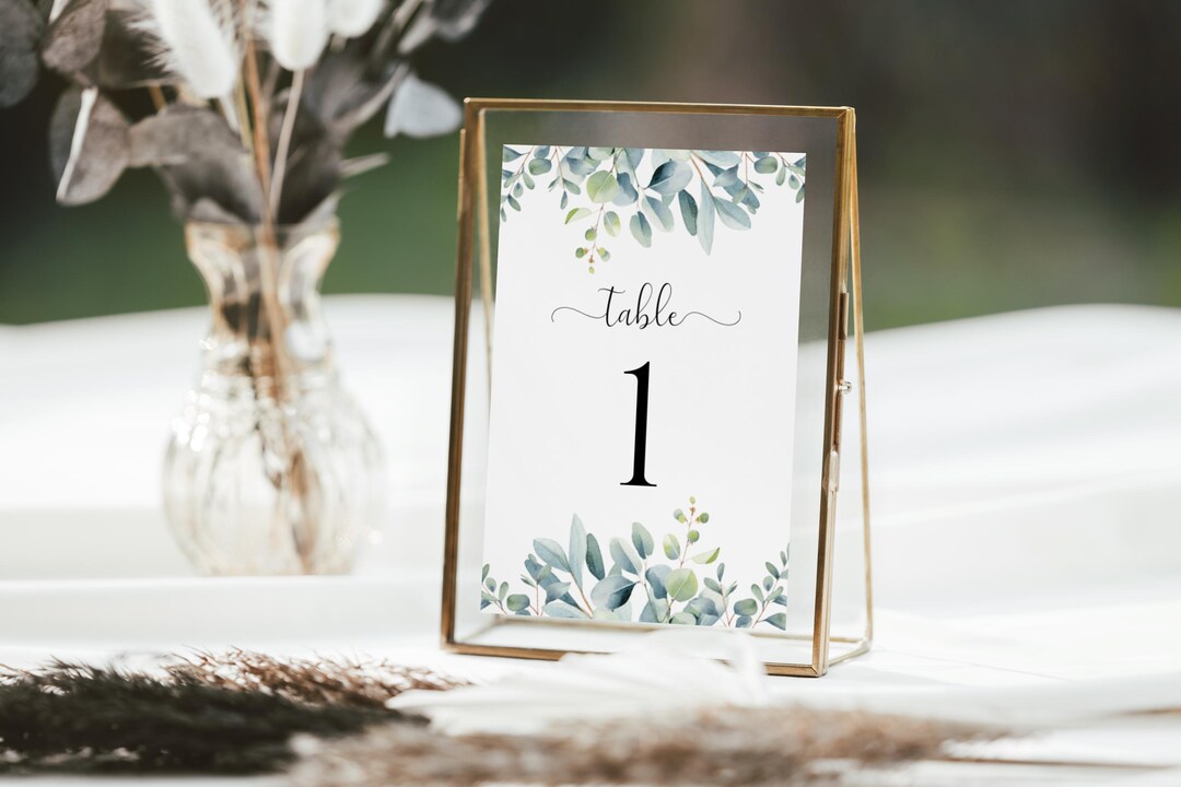 Eucalyptus Table Number Template, Wedding Table Number Template With ...