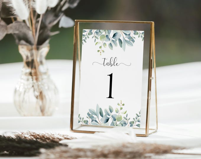 Eucalyptus Table Number Template, Wedding Table Number Template With ...