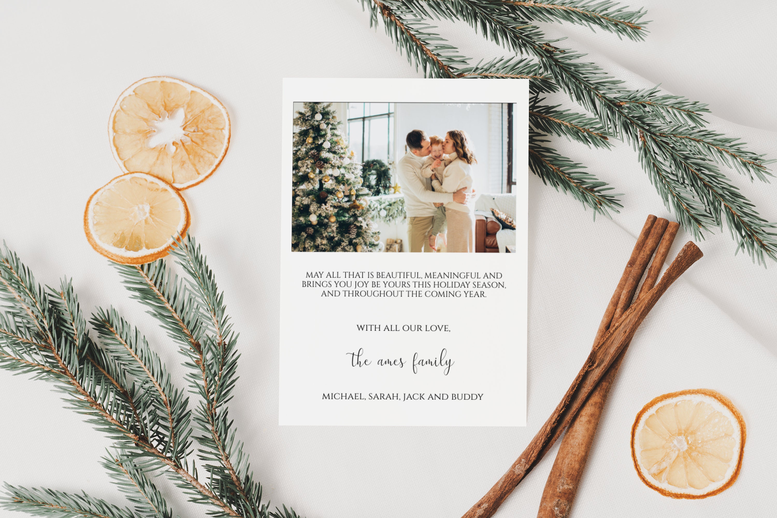 Simple Merry Christmas Card Template With Photos, Arched Christmas Card ...