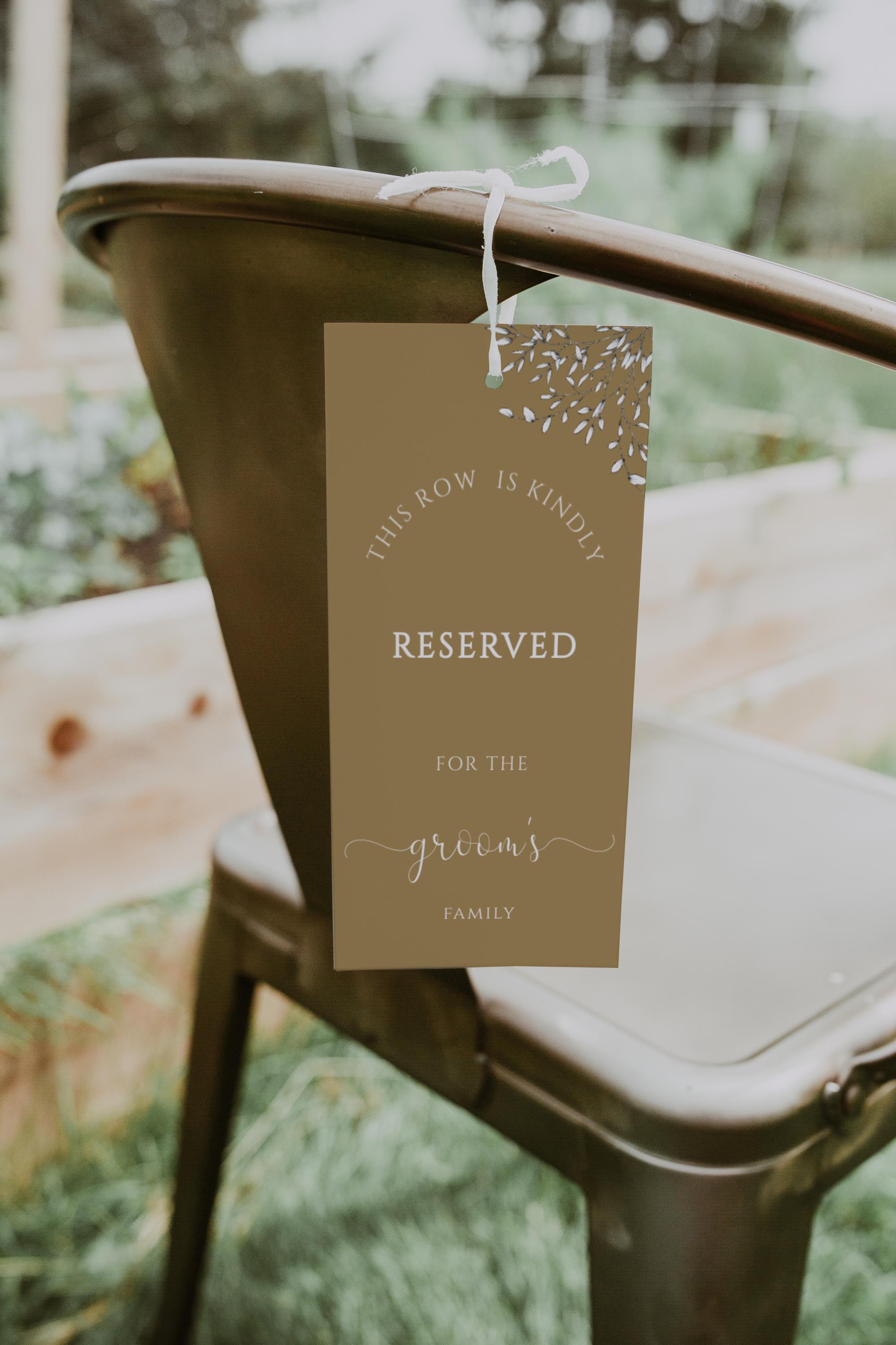 Tallulah Reserved Chair Tag Template, This Row is Reserved Sign ...