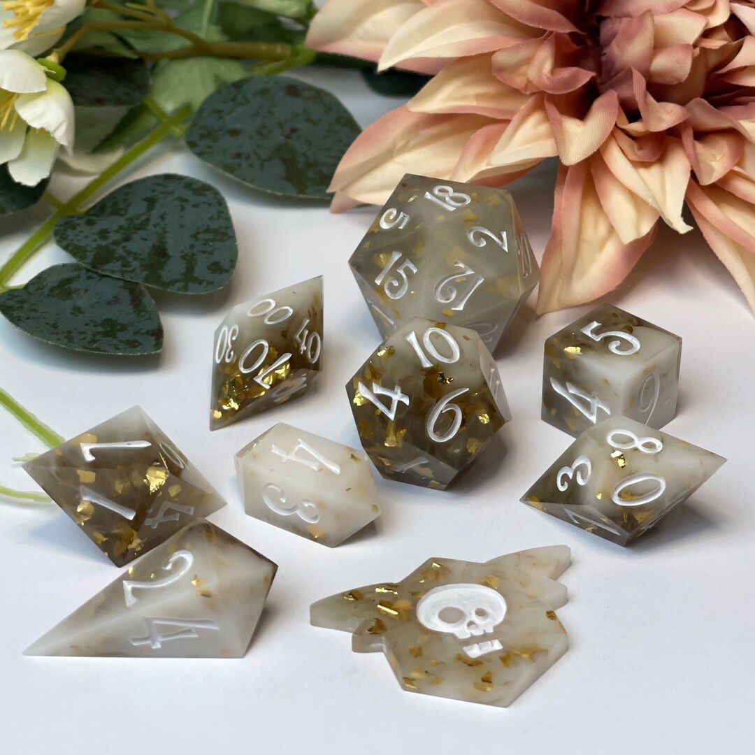 White and Gold "divine Focus" 6 Piece Handmade Resin Dice Set for ...