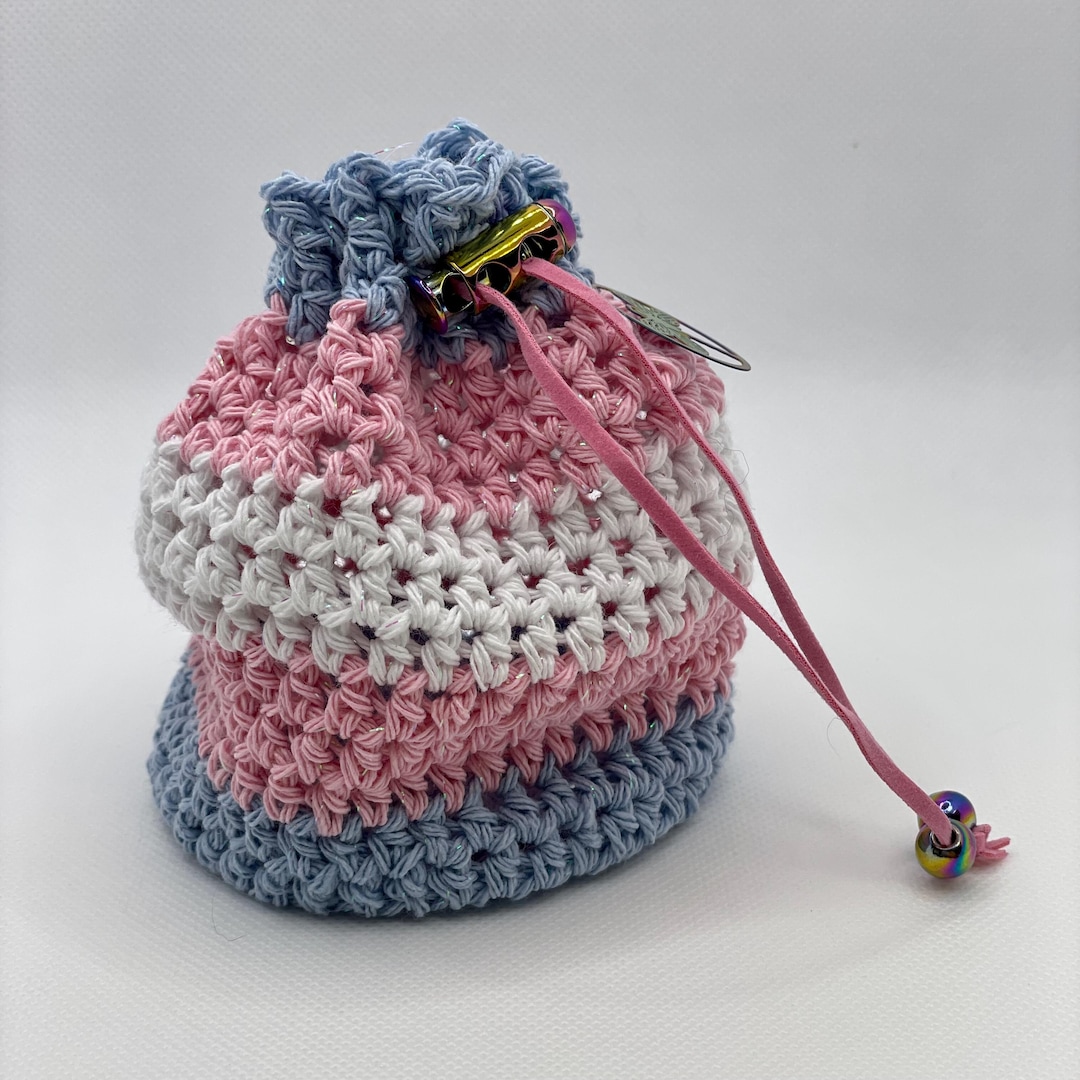 Large Blue, Pink and White "trans Pride" Crochet Dice Bag With Subtle ...