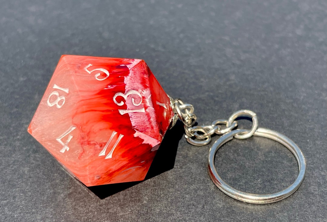 Crystalline Red and White Resin D20 Keyring Perfect Gift for - Etsy