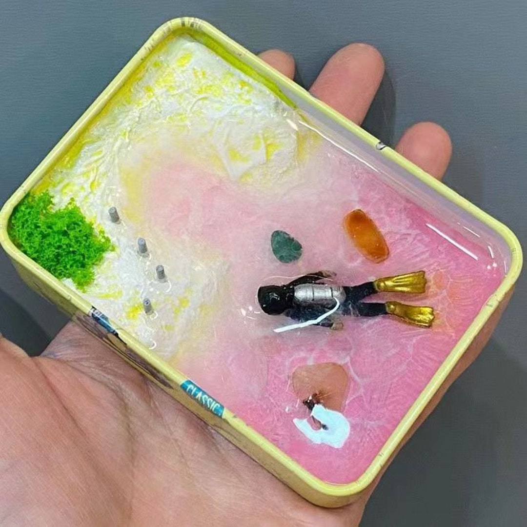 Pink Beach-handmade Miniature Landscape Pocket Mini Iron Box Handmade ...