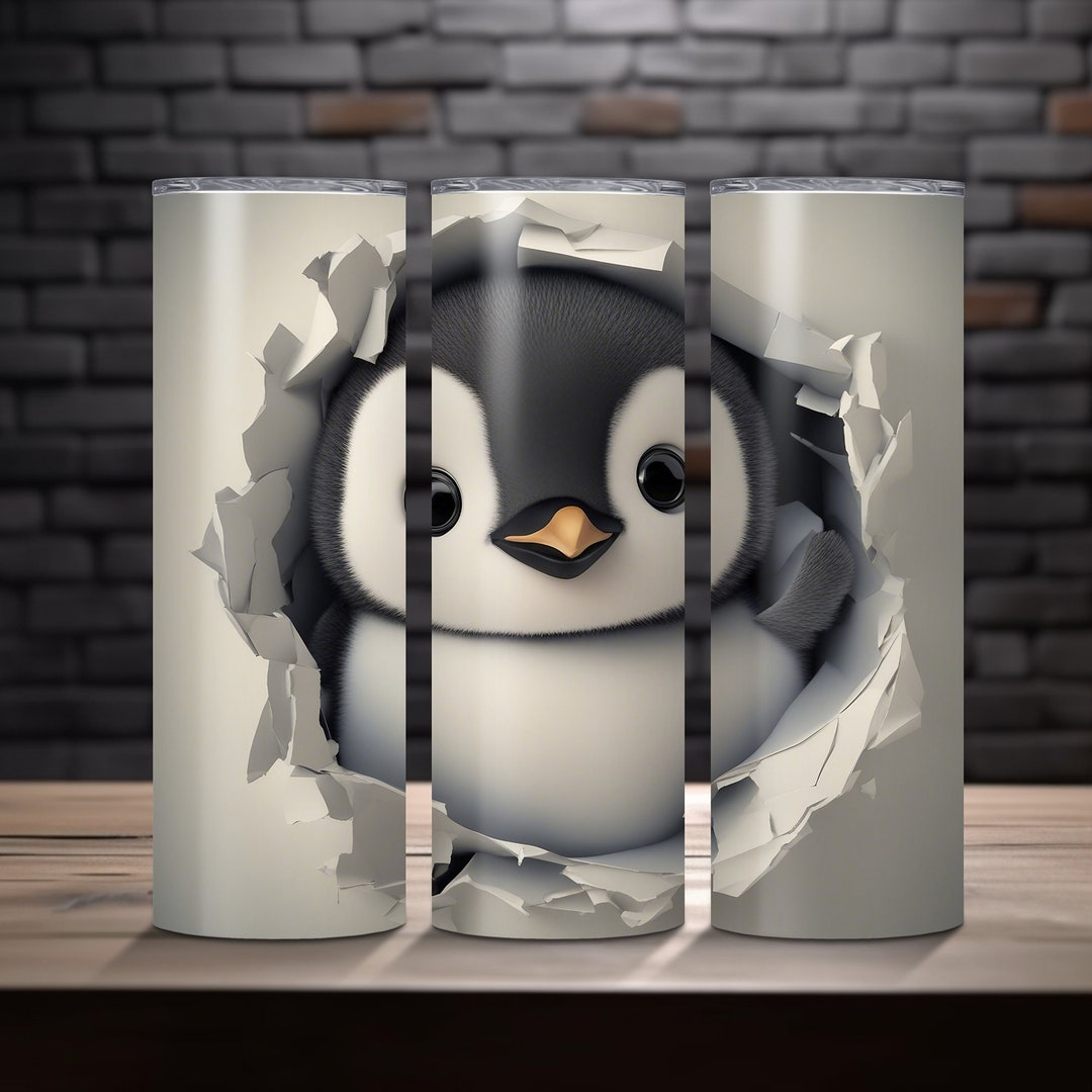 Adorable Penguin Peaking Through the Wall for 20oz Skinny Tumbler ...