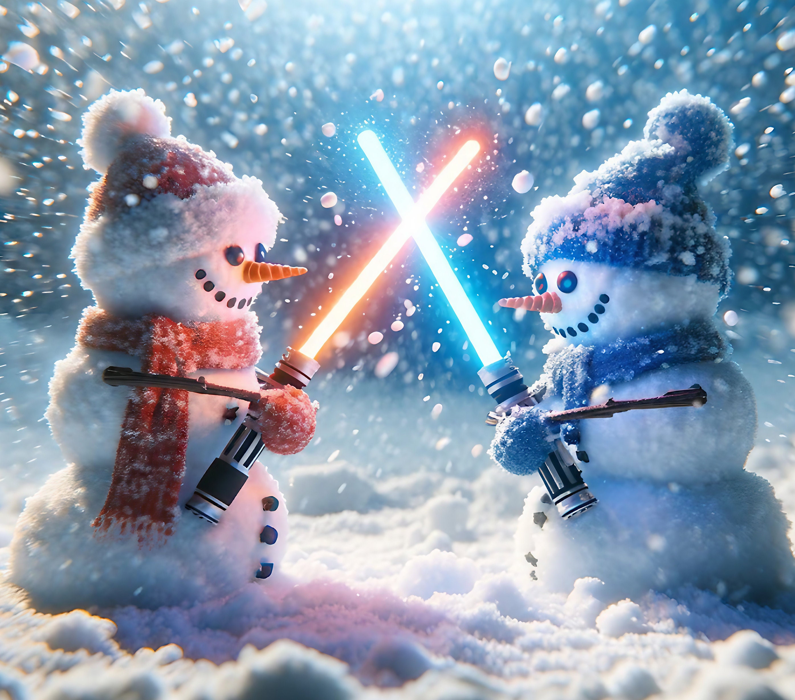 Snowmen Laser Sword Duel for 20oz Skinny Tumblers - Epic Winter Sci-fi ...