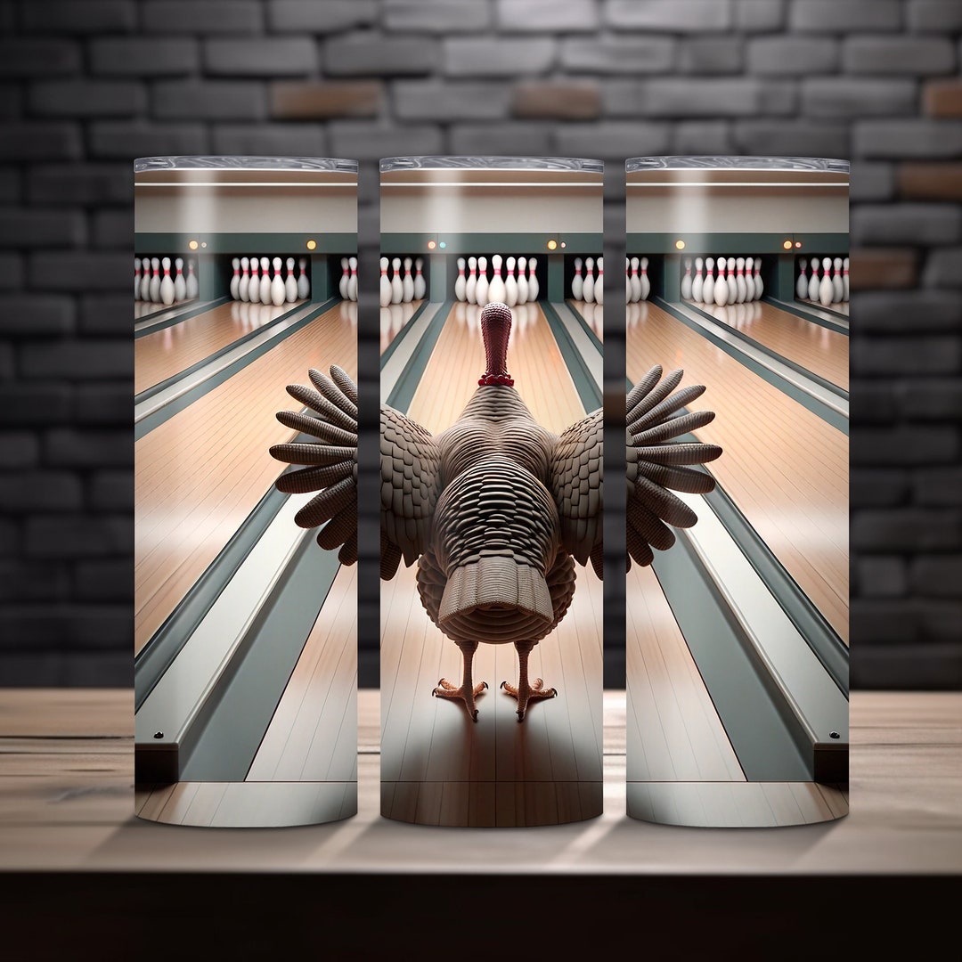 Bowling Turkey Design for 20oz Skinny Tumblers, Humorous Animal Digital ...