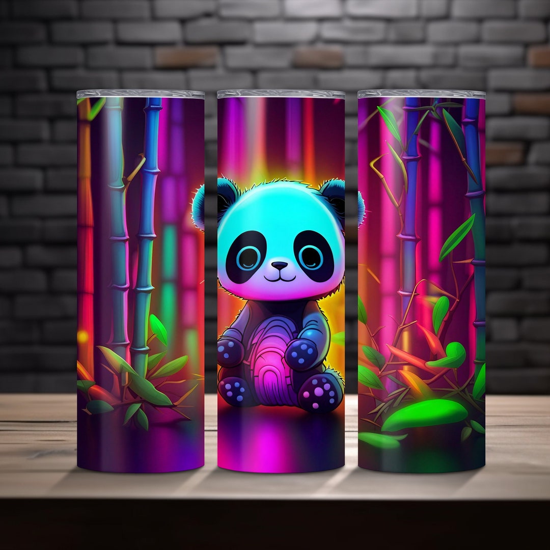 Neon Panda in Bamboo Forest Design for 20oz Skinny Tumbler Sublimation ...