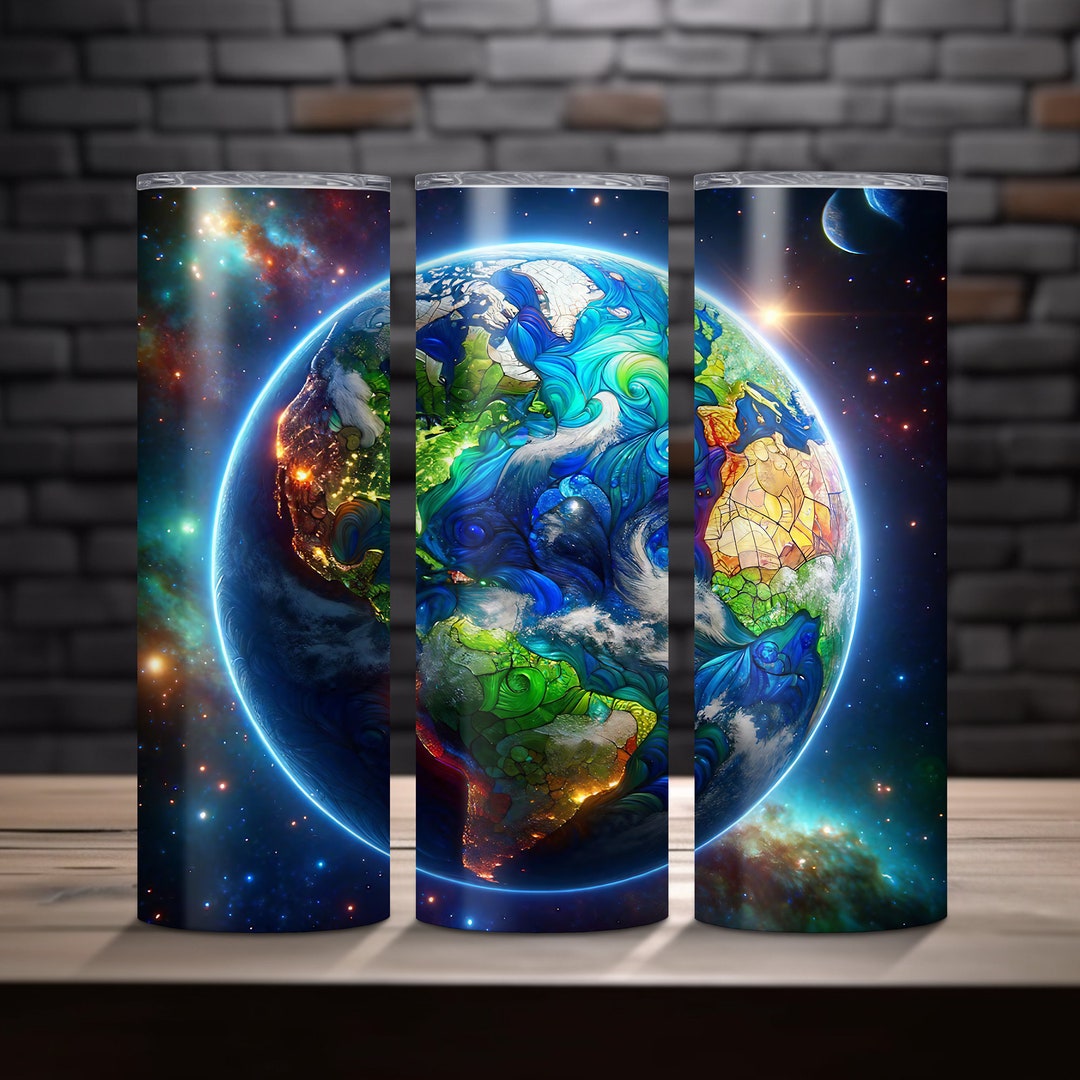 Stained Glass Planet Earth 20oz Skinny Tumbler Sublimation Design ...