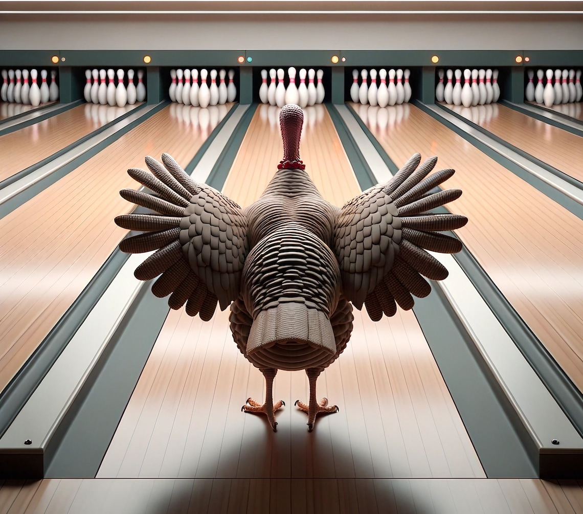 Bowling Turkey Design for 20oz Skinny Tumblers, Humorous Animal Digital ...