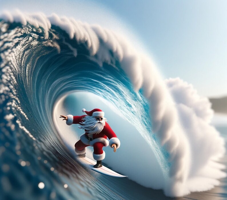 Surfing Santa 20 Oz Skinny Tumbler Sublimation Design Digital Download ...