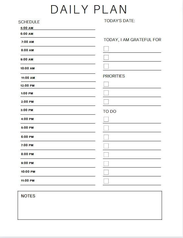 24 Hour Daily Planner Printable, Daily to Do List for Work / Personal ...