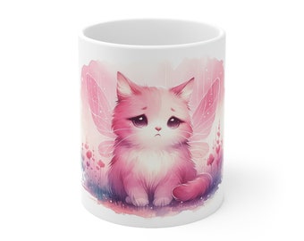 Sad Cat Pink Fairy Princess Cat Mug, Sad but Cute, Pretty Kitten, Cute ...