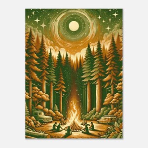 Vintage Campfire Forest Wall Art Nature Poster Print Retro Style ...