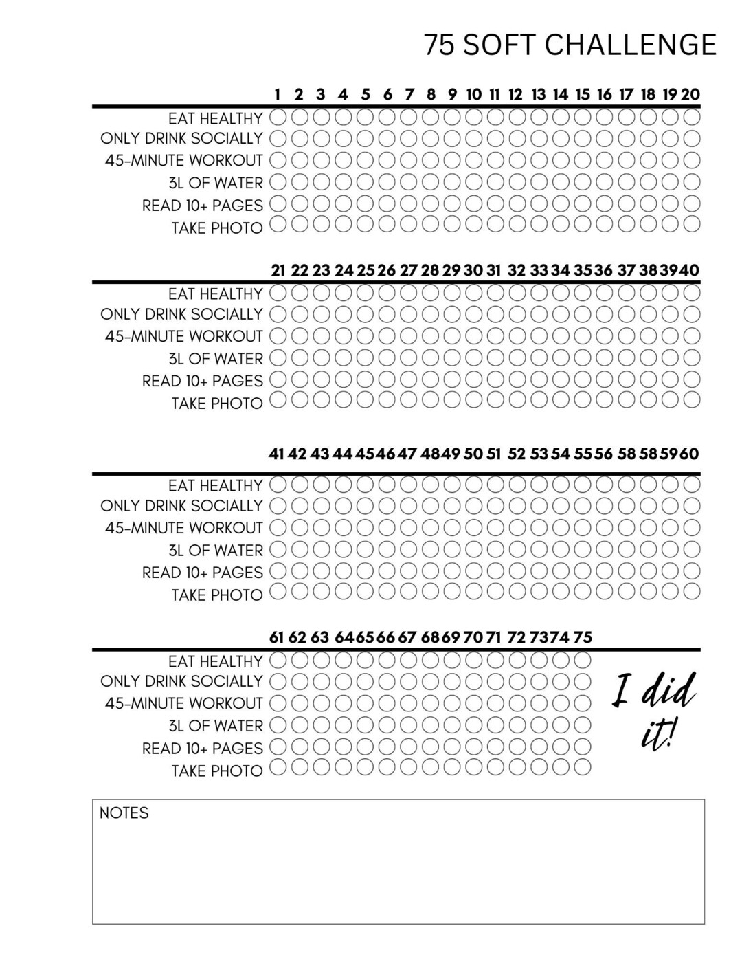 75 Day Hard Challenge Template, A5 Challenge, Progress Tracker, 75 Soft ...
