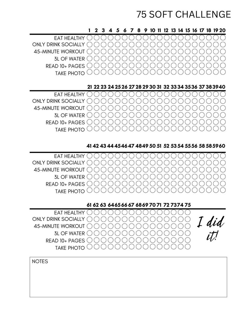 75 Day Hard Challenge Template, A5 Challenge, Progress Tracker, 75 Soft ...