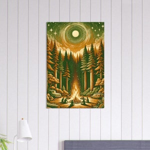 Vintage Campfire Forest Wall Art Nature Poster Print Retro Style ...