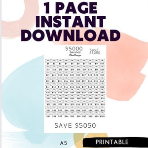 5k Savings Challenge Tracker Printable Save 5000 in a Year - Etsy UK