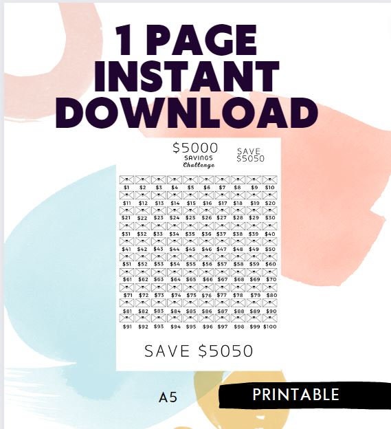 5k Savings Challenge Tracker Printable Save 5000 in a Year - Etsy UK