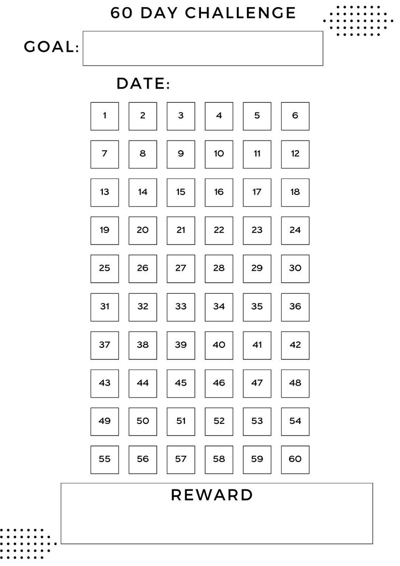 60 Day Challenge Goal Setting Progress Tracker Habit - Etsy