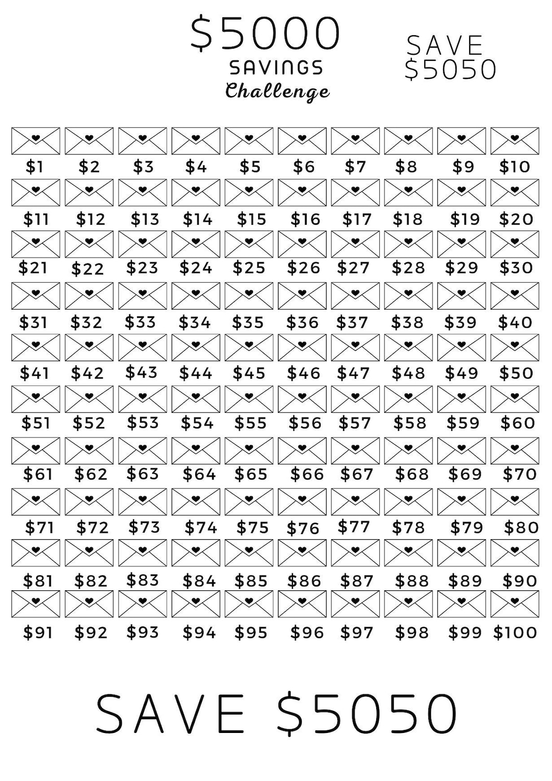 5k Savings Challenge Tracker Printable Save 5000 in a Year - Etsy UK