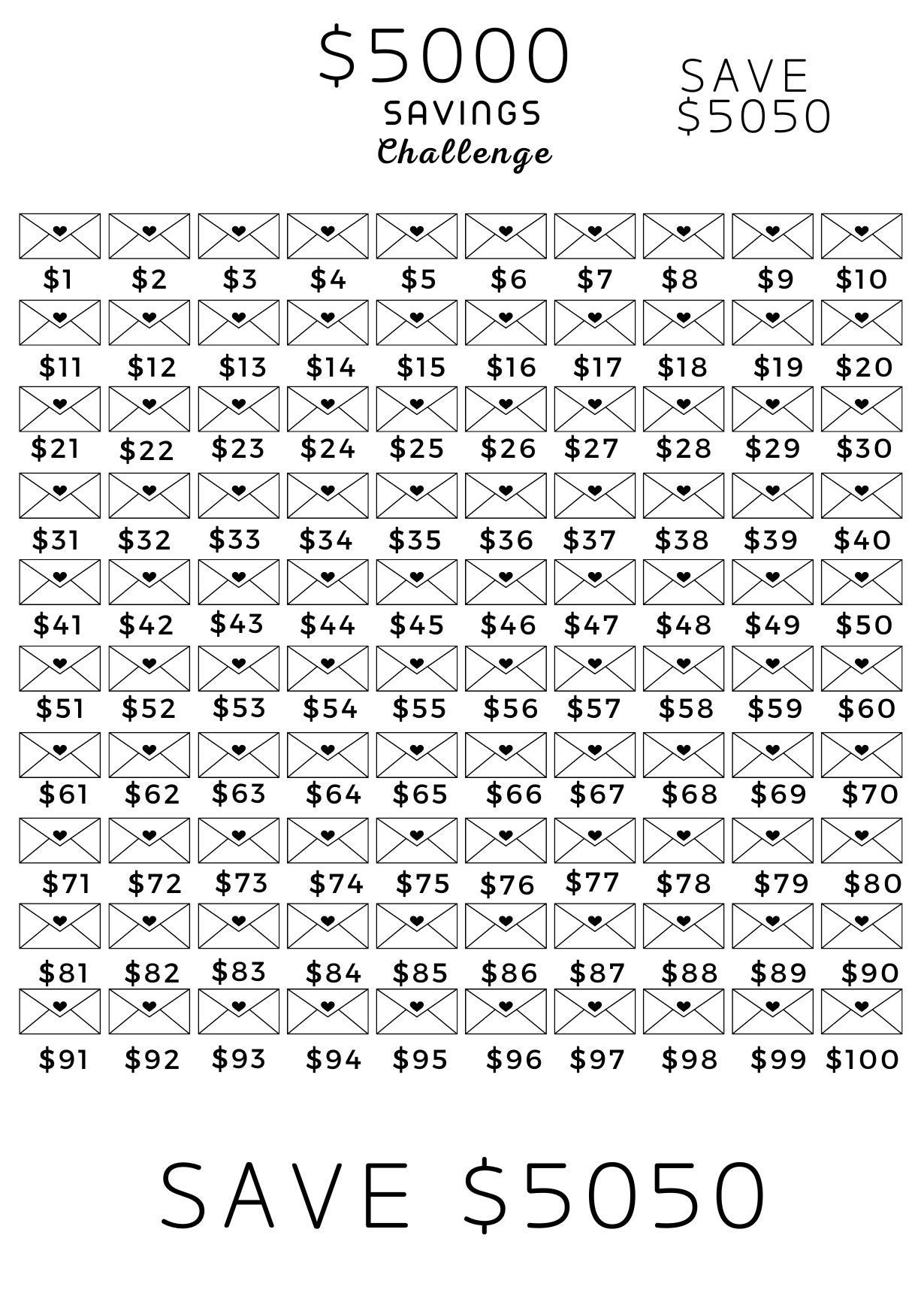 5k Savings Challenge Tracker Printable Save 5000 in a Year - Etsy UK