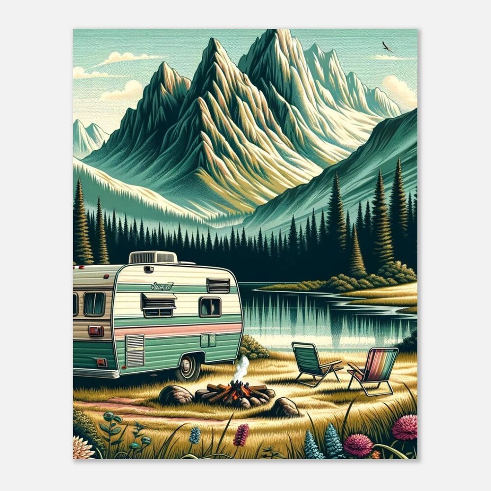 Retro Camper Van Landscape Wall Art Poster Print Vintage Artwork - Etsy