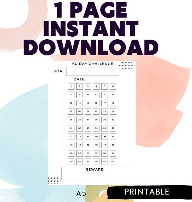 60 Day Challenge Goal Setting Progress Tracker Habit - Etsy