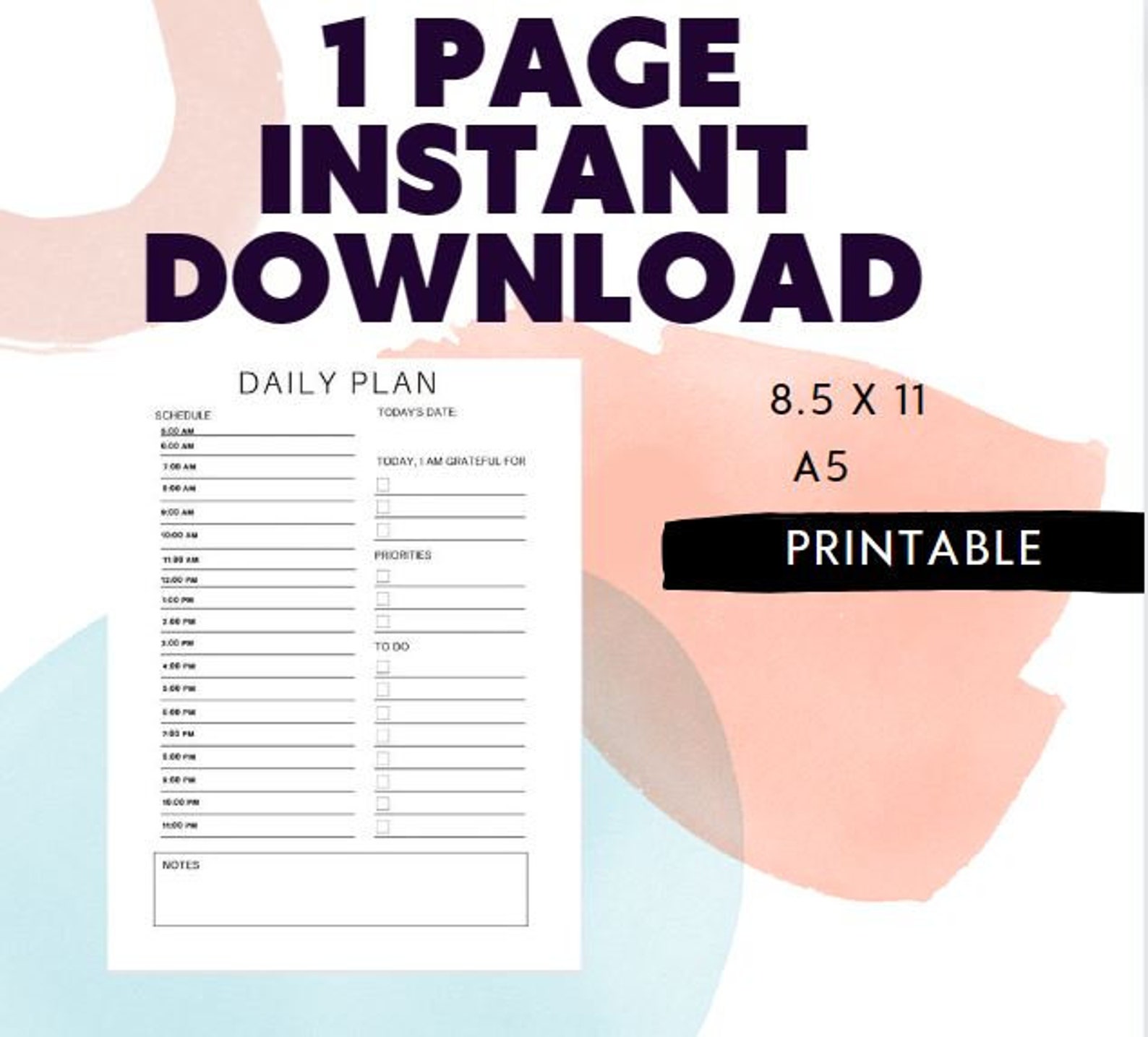 24 Hour Daily Planner Printable, Daily to Do List for Work / Personal ...