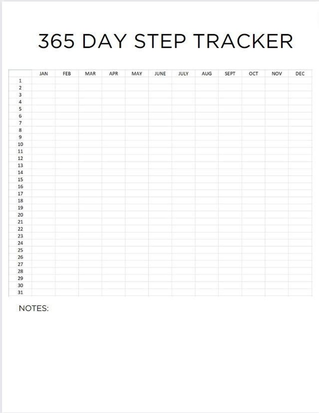 365 Day Step Tracker Printable, Daily Step Record, Exercise Log ...