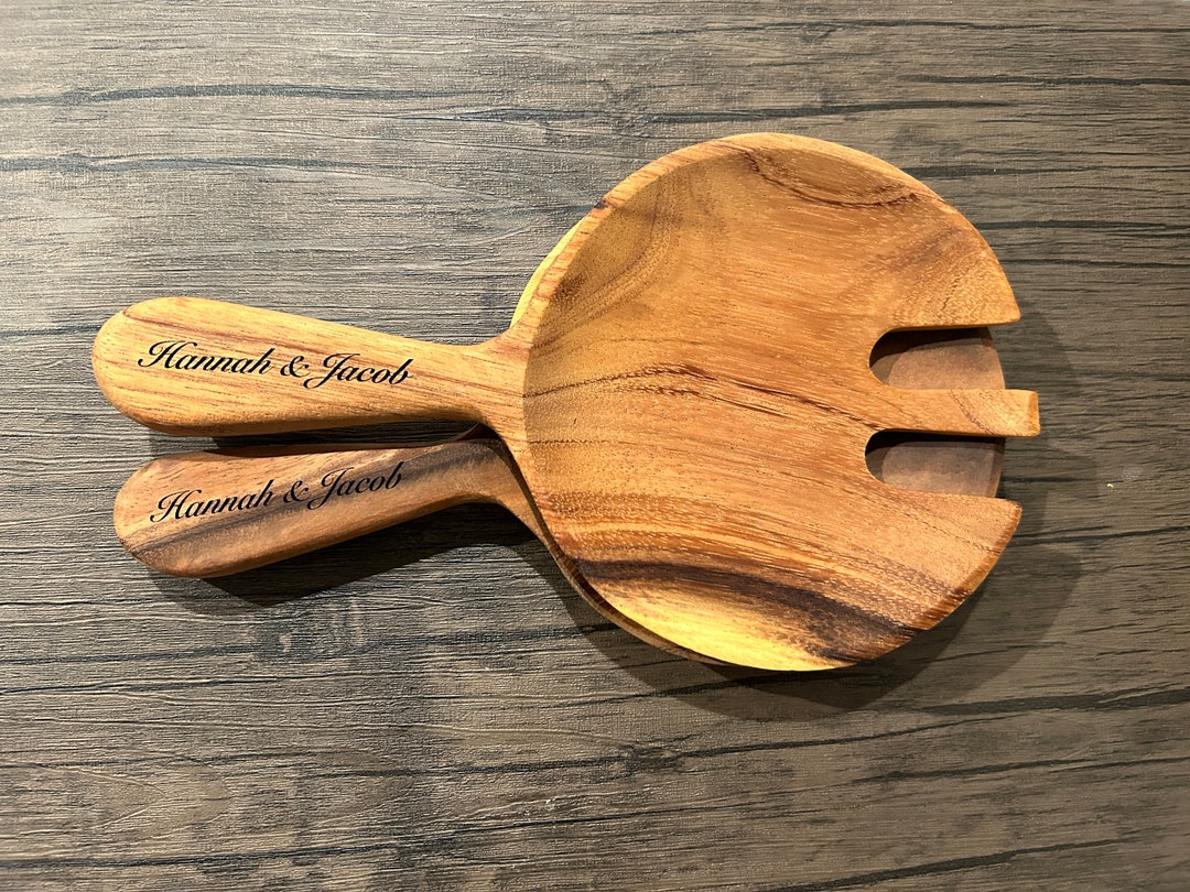 Custom Laser-engraved Wood Utensils Salad Servers - Personalized Name ...