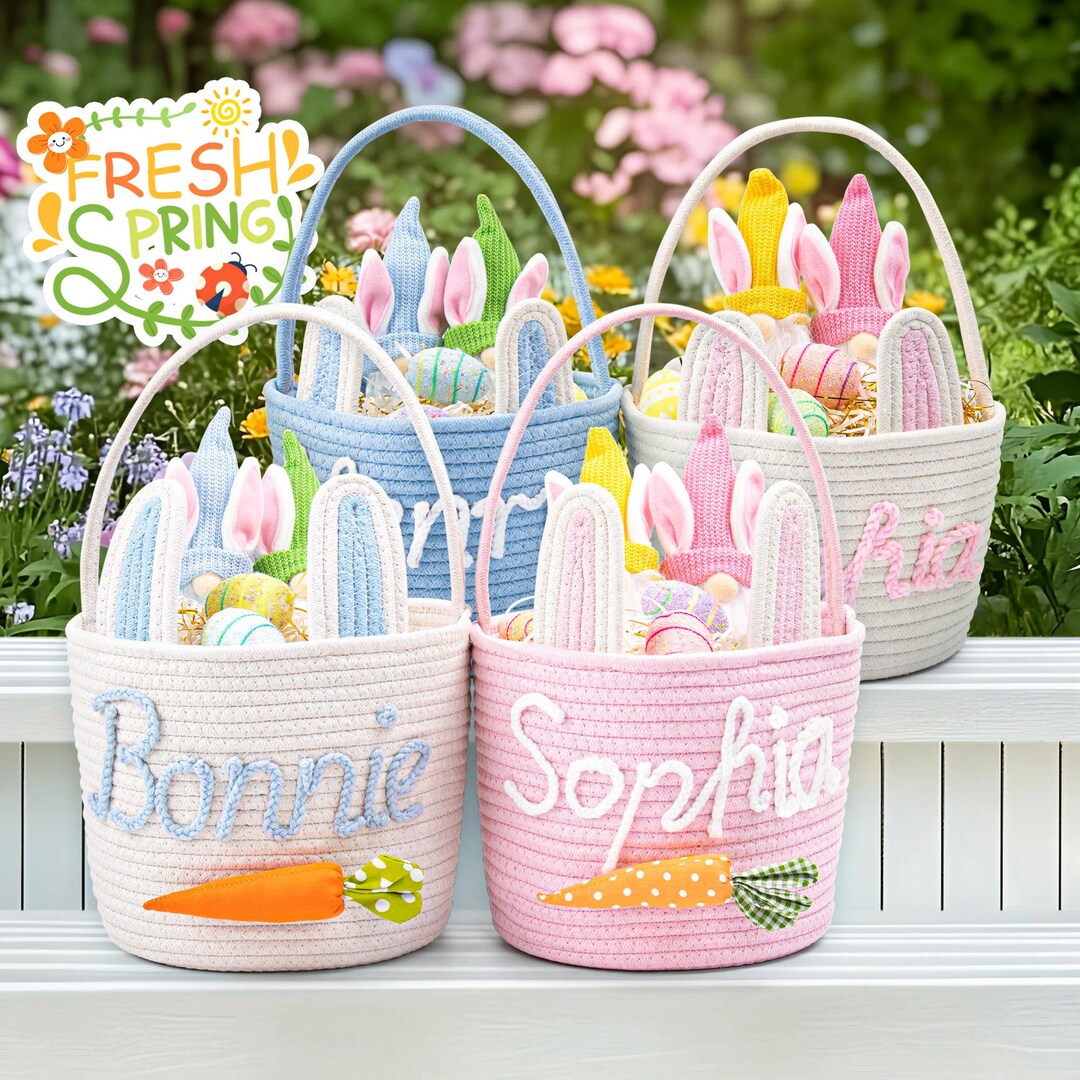 Personalized Crochet Easter Basket With Name - Custom Name Easter ...