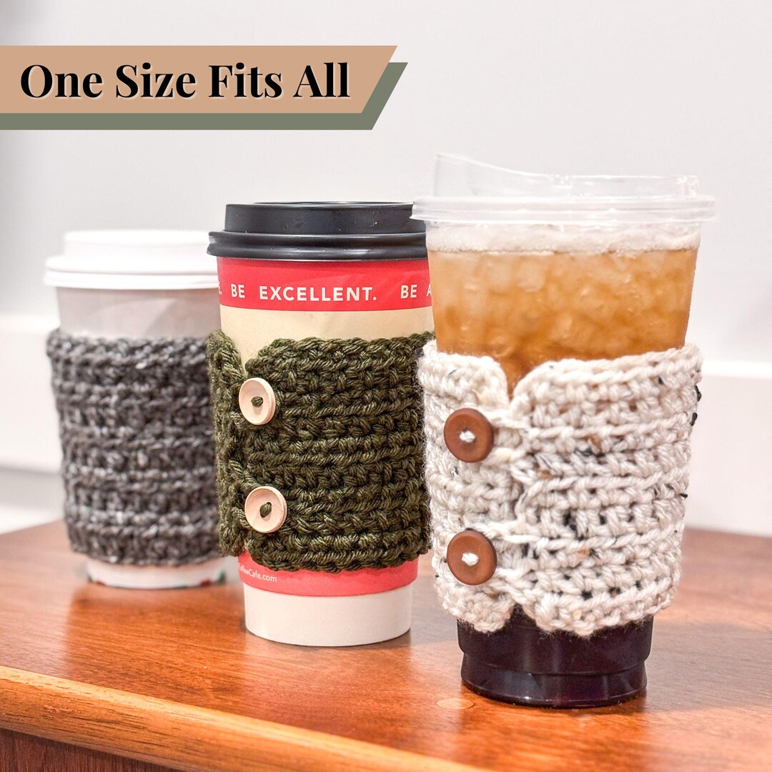 Crocheted Reusable Coffee Sleeve Hot or Cold Drink Holder Handmade Iced ...