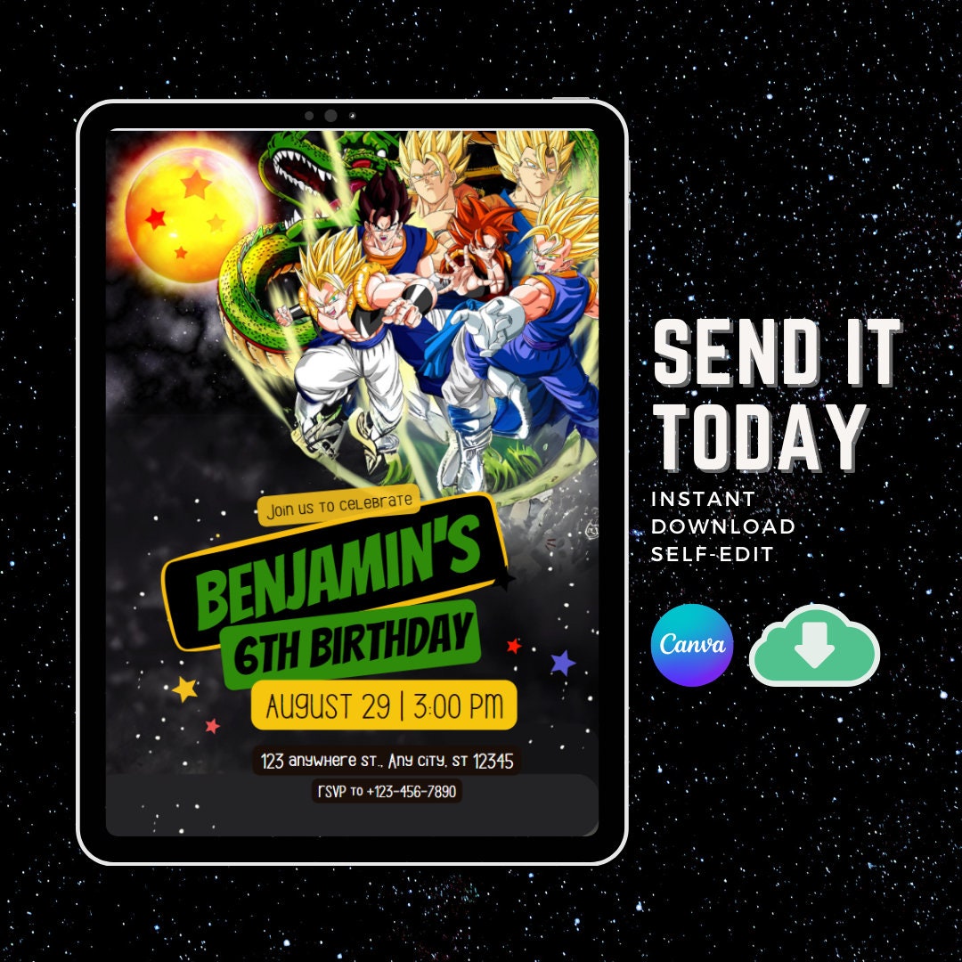 DRAGON BALL Z Invitation Birthday Invite Anime Invite Birthday ...