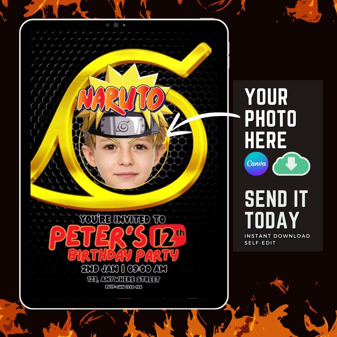 Personalized Photo Naruto Anime Invitation Birthday Naruto Party Invite ...