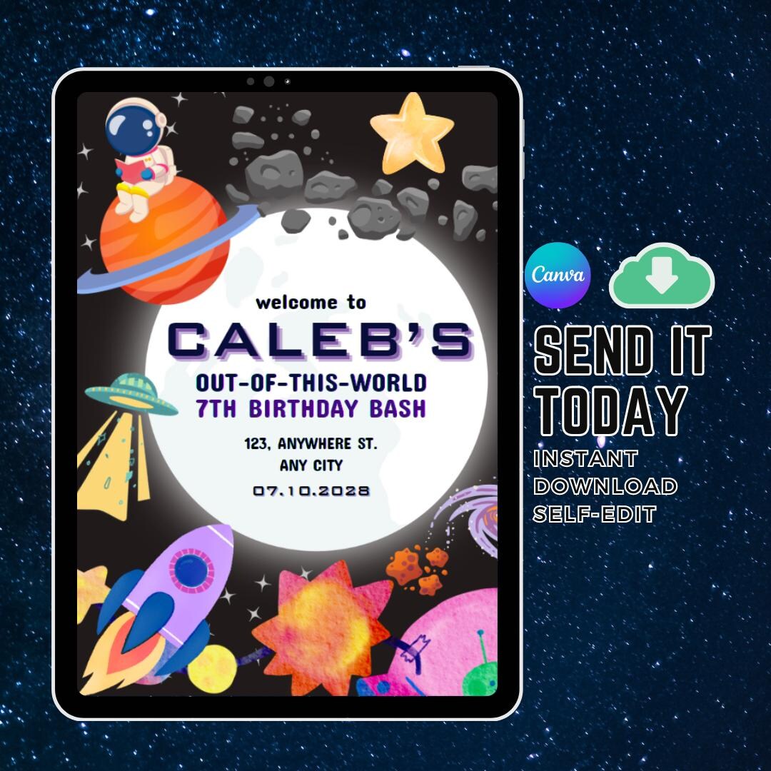 Outer Space Birthday Invitation Template Planets Astronaut Invite ...