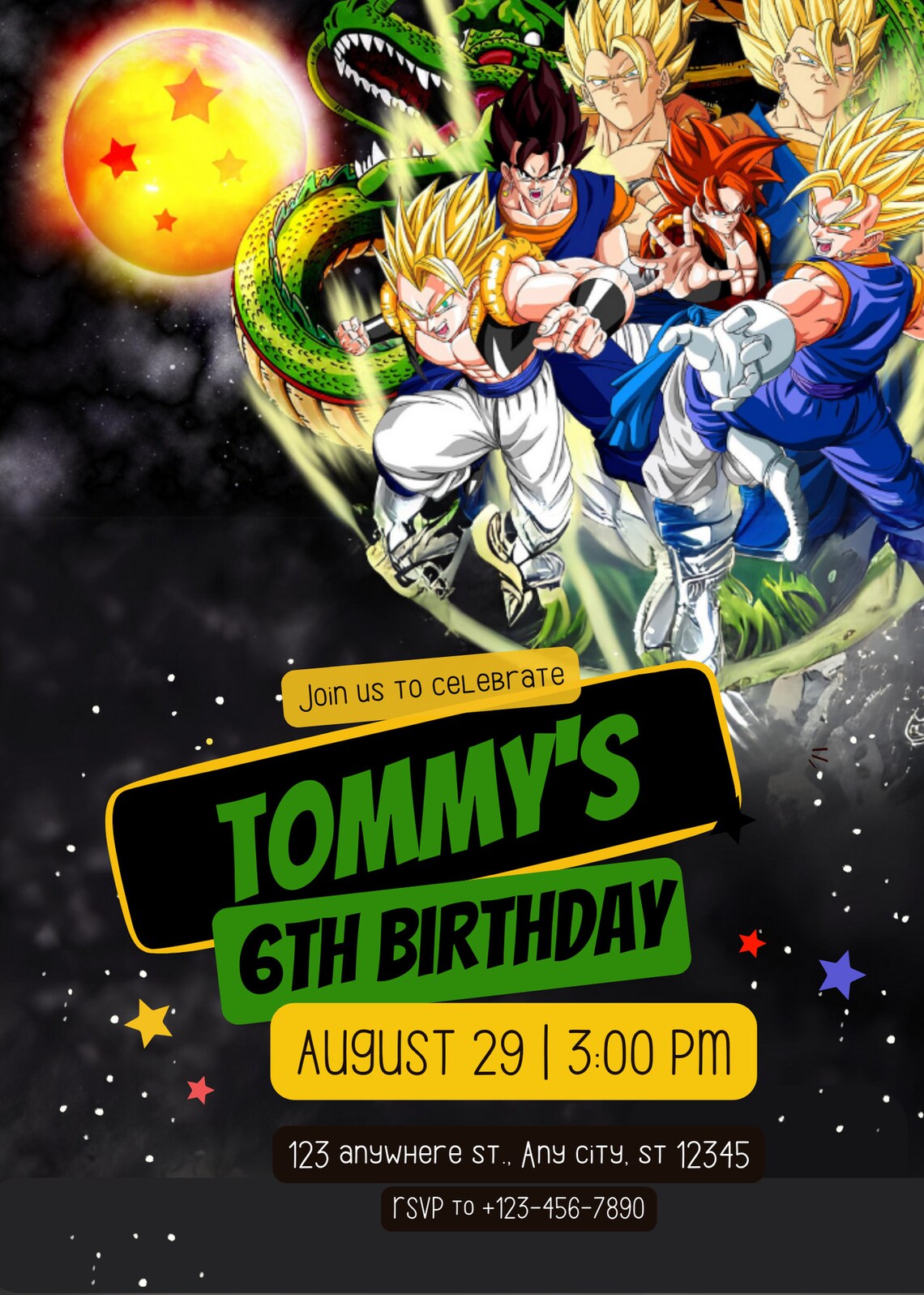 DRAGON BALL Z Invitation Birthday Invite Anime Invite Birthday ...