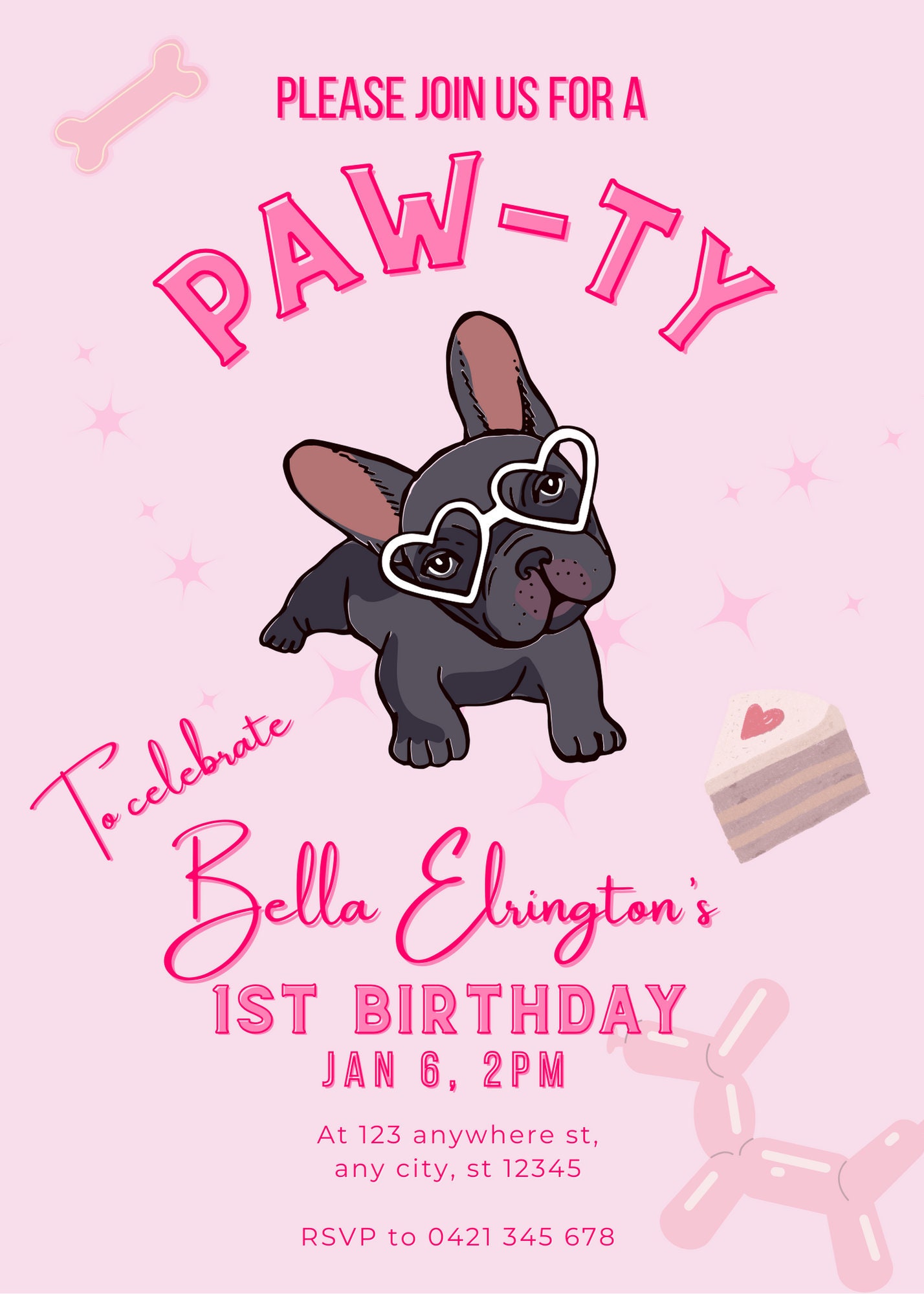 Dog Birthday Invitation Dog French Bulldog Birthday French Bulldog ...