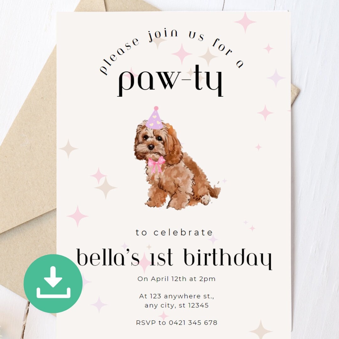 Dog Birthday Invitation Dog Cavoodle Birthday Cavoodle Birthday Invite ...