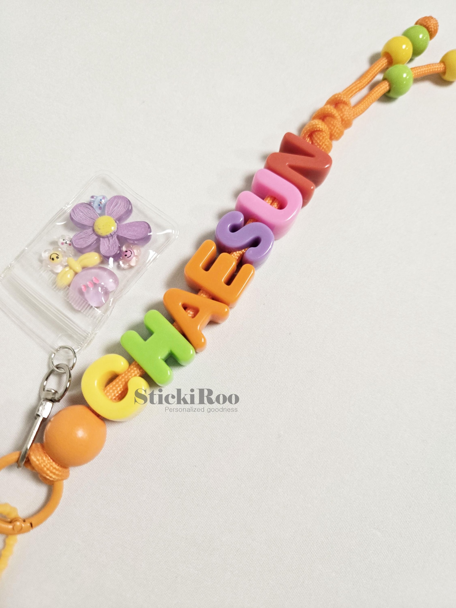Personalized Big Letter Bead Keychain • Beaded Name Charm • Orange Rope ...