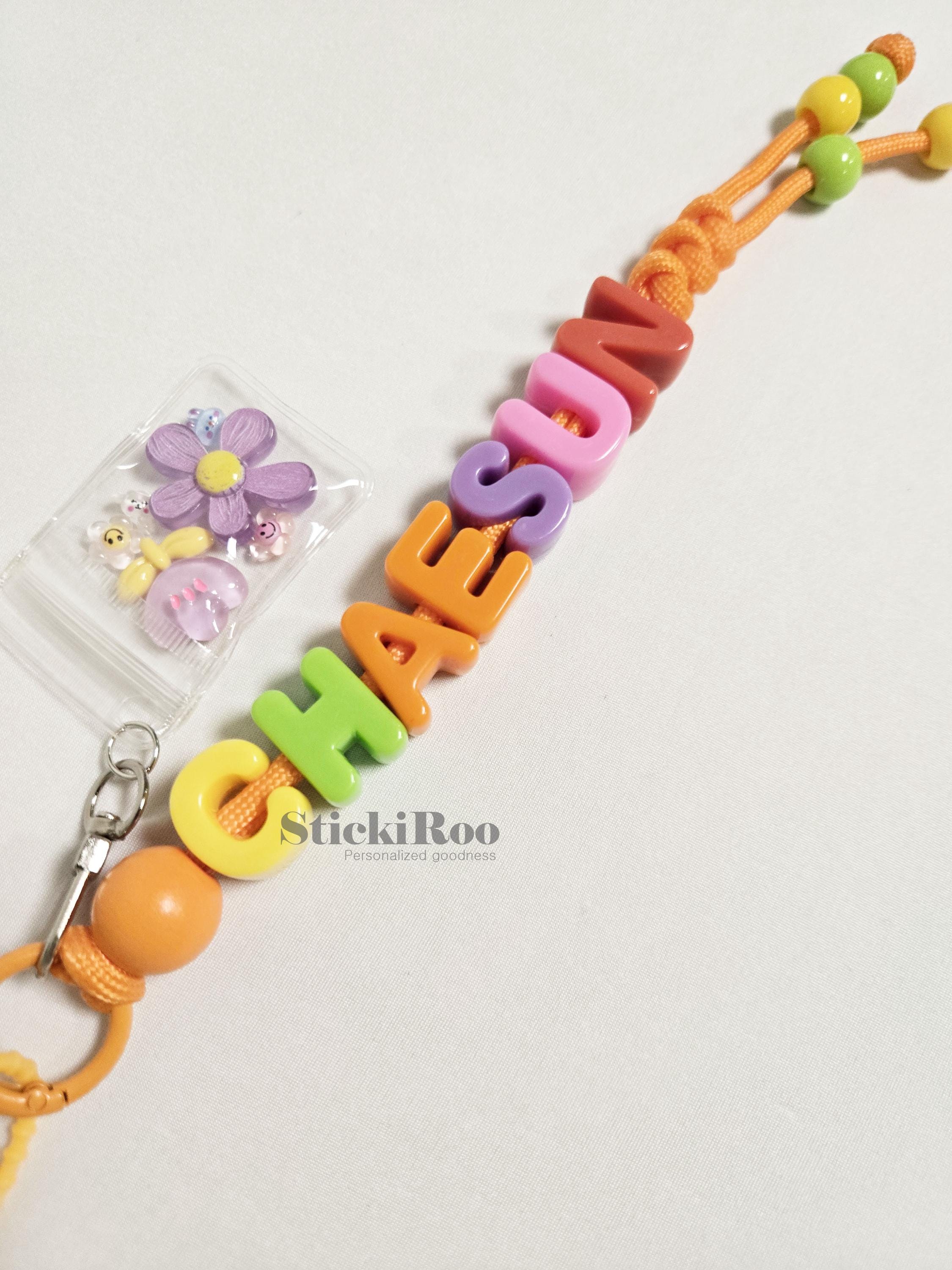 Personalized Big Letter Bead Keychain • Beaded Name Charm • Orange Rope ...